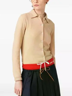 Miu Miu Intarsia-knit Logo Cardigan - Neutrals