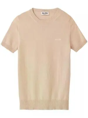 Miu Miu Logo-intarsia Cashmere Top - Neutrals