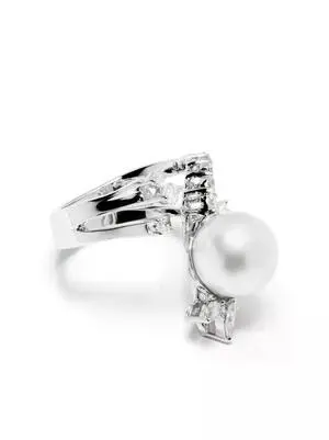 Yeprem 18kt White Gold Diamond And Pearl Ring - Silver