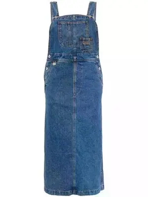 CHOCOOLATE Logo-embroidered Cotton Dungaree Dress - Blue