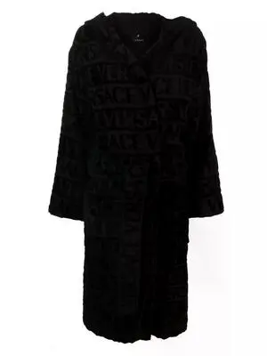 Versace Monogram-pattern Hooded Bathrobe - Black