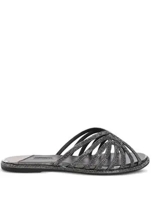 LE SILLA Embrace Sandals Embellished Metallic Leather Sliders - Silver