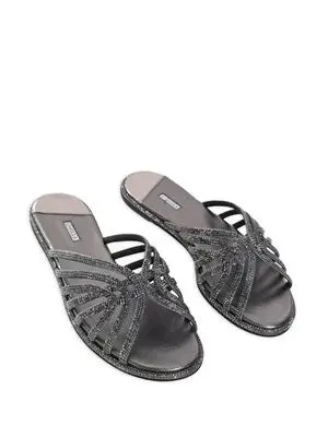 LE SILLA Embrace Sandals Embellished Metallic Leather Sliders - Silver