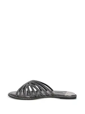 LE SILLA Embrace Sandals Embellished Metallic Leather Sliders - Silver