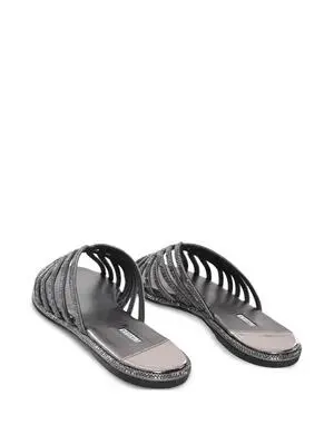 LE SILLA Embrace Sandals Embellished Metallic Leather Sliders - Silver