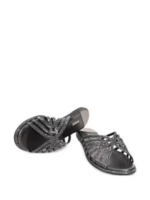LE SILLA Embrace Sandals Embellished Metallic Leather Sliders - Silver