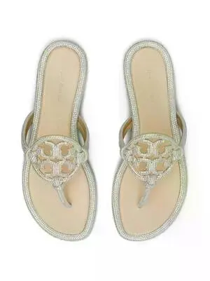 Tory Burch Miller Crystal-embellished Flip Flops - Silver