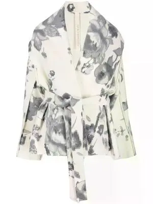 FORME D'EXPRESSION Floral-print Belted Short Coat