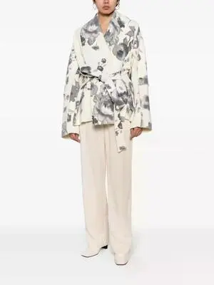 FORME D'EXPRESSION Floral-print Belted Short Coat