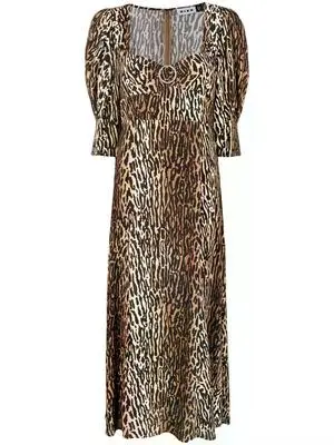 Rixo Leopard-print Midi Dress With Crystal Buckle