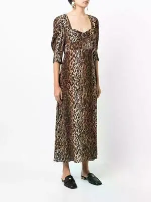 Rixo Leopard-print Midi Dress With Crystal Buckle