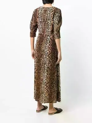 Rixo Leopard-print Midi Dress With Crystal Buckle