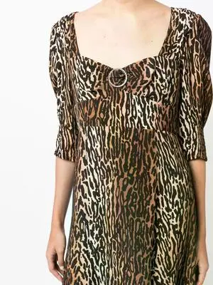 Rixo Leopard-print Midi Dress With Crystal Buckle