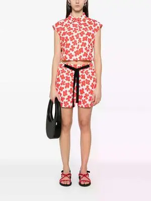 MSGM Sleeveless Floral-print Shirt With Drawstring Waist