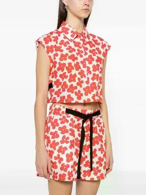 MSGM Sleeveless Floral-print Shirt With Drawstring Waist