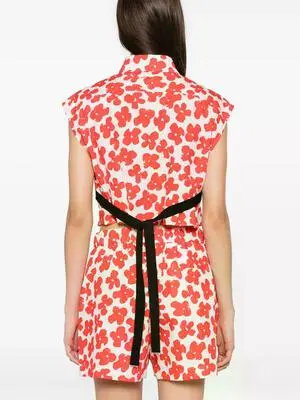 MSGM Sleeveless Floral-print Shirt With Drawstring Waist
