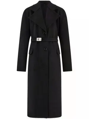 FERRAGAMO Wool-blend Coat With Gancini Buckle Belt - Black