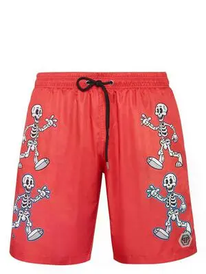 Philipp Plein Skeleton-print Swim Shorts - Red