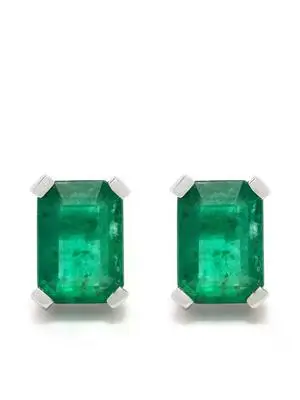 Shay 18kt White Gold Emerald And Diamond Stud Earrings - Silver