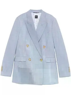 BOSS Checked Wool Double-breasted Blazer