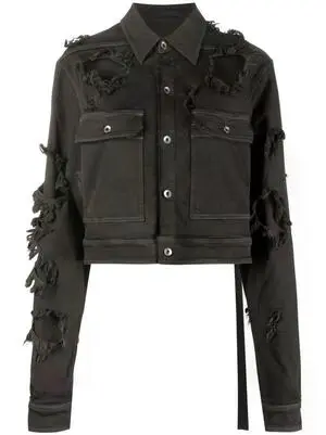 Rick Owens Distressed Cropped Denim Jacket