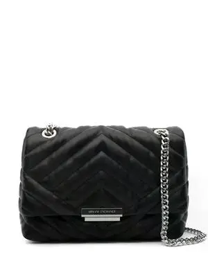 Armani Exchange Logo-plaque Quilted Shoulder Bag - Black