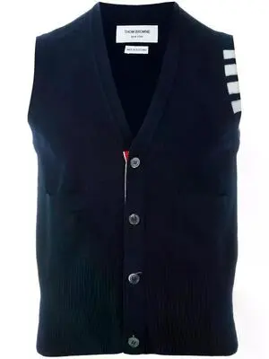 Thom Browne Sleeveless Buttoned Cashmere Cardigan Blue