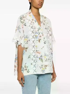 Zimmermann Floral-print Lace-appliqué Ramie Shirt