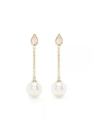 Mizuki 14kt Yellow Diamond And Pearl Drop Earring - Gold