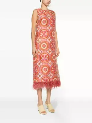La DoubleJ Column Feathered Midi Dress