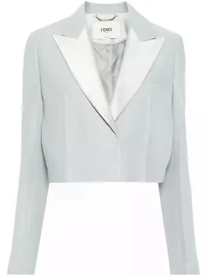 Fendi Cropped Contrast-panel Blazer - Blue