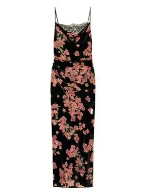 TWINSET Floral Velvet Slip Dress - Black