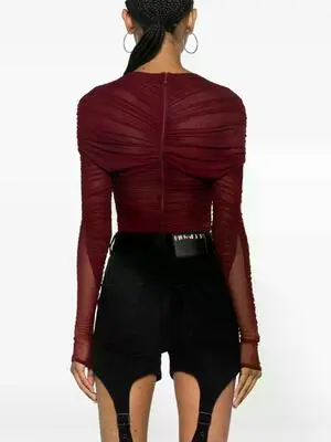 MUGLER Gathered Semi-sheer Bodysuit