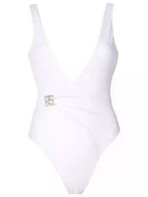 AMIR SLAMA Ribbed Logo-buckle Swimsuit - White