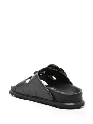 MARINE SERRE Monogram Embossed Leather Slides - Black