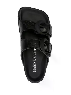MARINE SERRE Monogram Embossed Leather Slides - Black