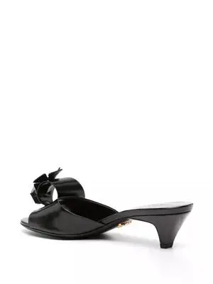 Prada Floral Appliqué Mid Cone Heel Sandals