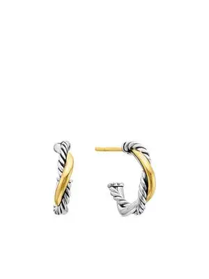 David Yurman 14kt Yellow Gold And Sterling Petite Infinity Huggie Hoop Earrings - Silver