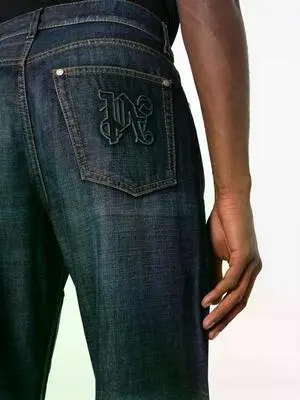 Palm Angels Monogram-embroidered Wide-leg Jeans
