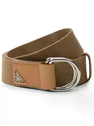 Prada Logo-plaque Leather-trim Belt - Neutrals
