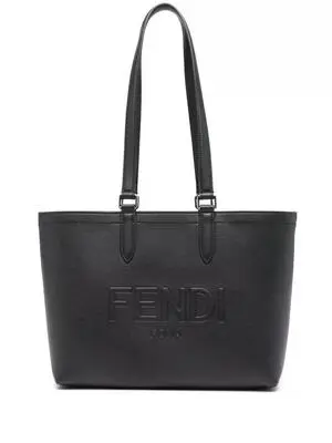 Fendi Roma Logo-embossed Leather Tote Bag - Black