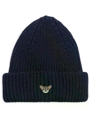 PELO FOUNDATION Midnight Merino Wool Beanie Hat With Chihuahua Appliqu - Blue