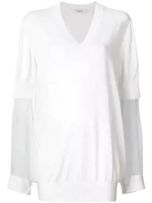 Givenchy Sheer Sleeve V-neck Sweater