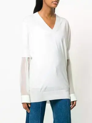 Givenchy Sheer Sleeve V-neck Sweater