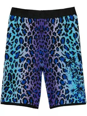 TWINSET Leopard-print High-waisted Shorts - Blue