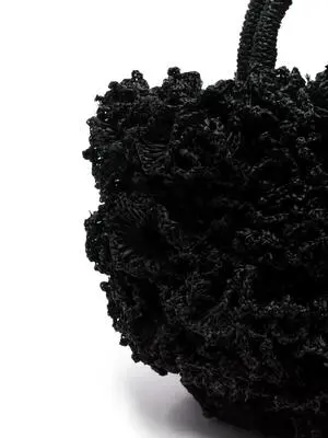 IBELIV Ruffled Raffia Tote Bag - Black