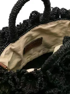 IBELIV Ruffled Raffia Tote Bag - Black