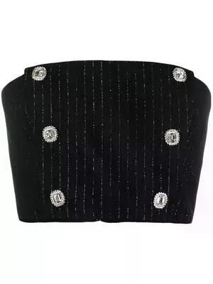 Alessandra Rich Pinstripe Crystal-embellished Crop Top - Black