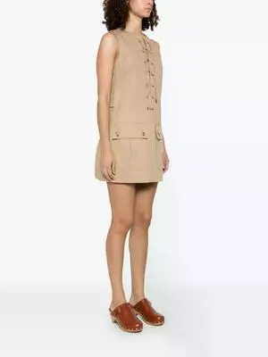 Chloé Lace-up Cotton Mini Dress - Brown