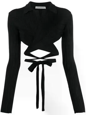 Philosophy Di Lorenzo Serafini Plissé Wrap-around Cropped Shirt - Black